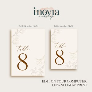 Printable Boho Table Number Card Template, Modern Wedding Table Numbers ...