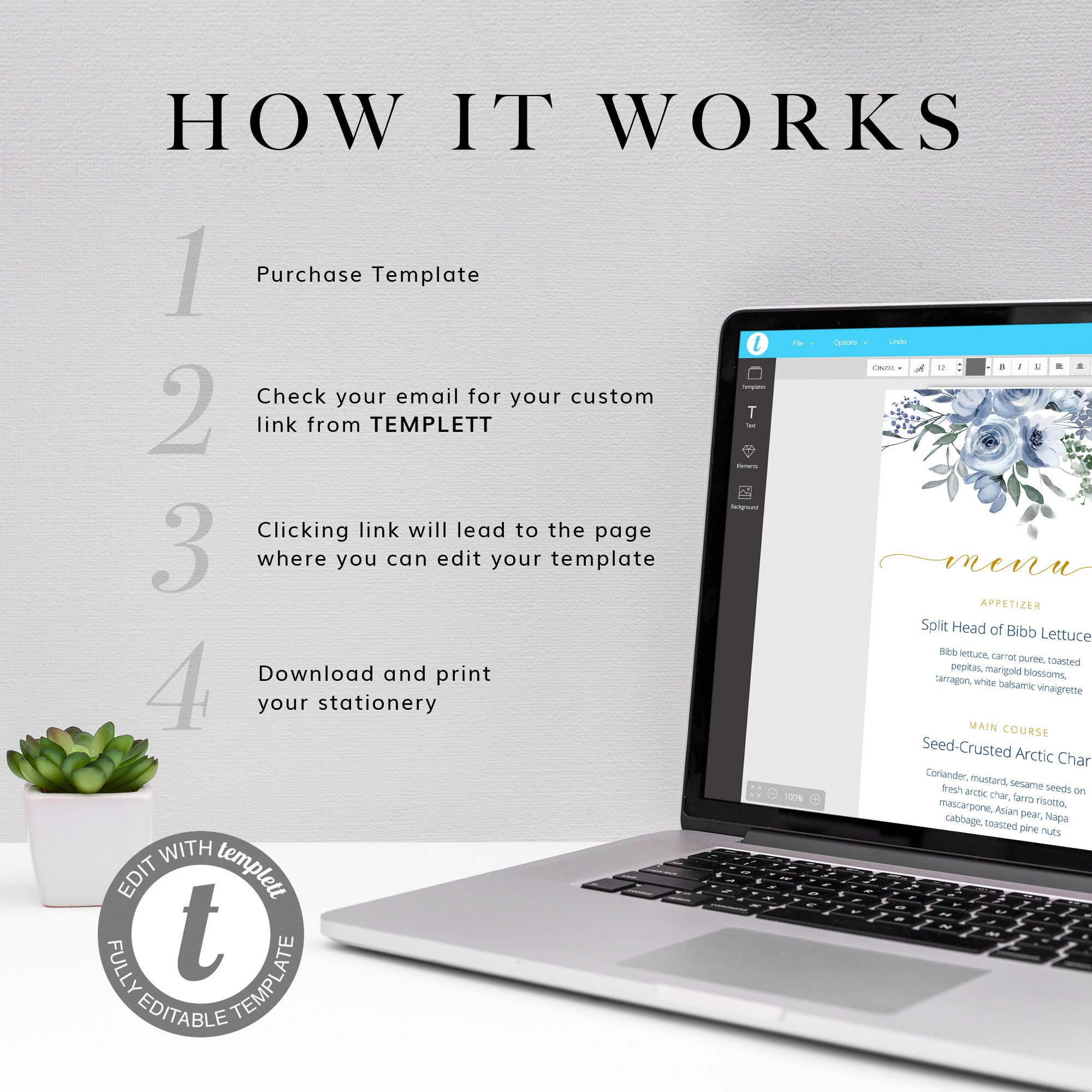 Dusty Blue Wedding Menu Template, Blue Boho Floral Menu, Printable ...