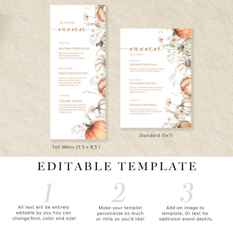 Fall Floral Pumpkin Menu Template Party Brunch Dinner - Etsy
