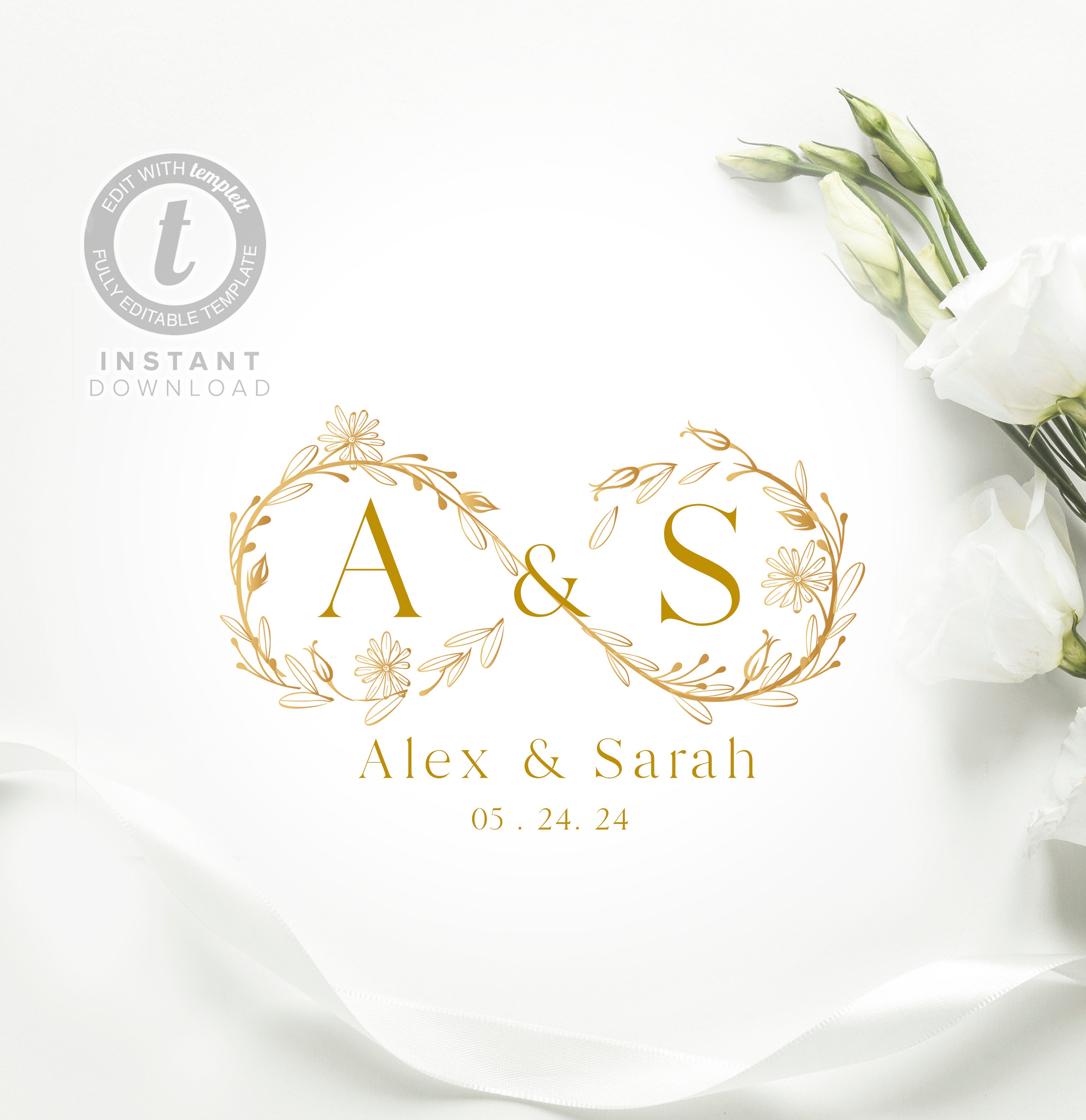 Floral Infinity Wedding Logo,multiple Color Editable Template, Wedding ...