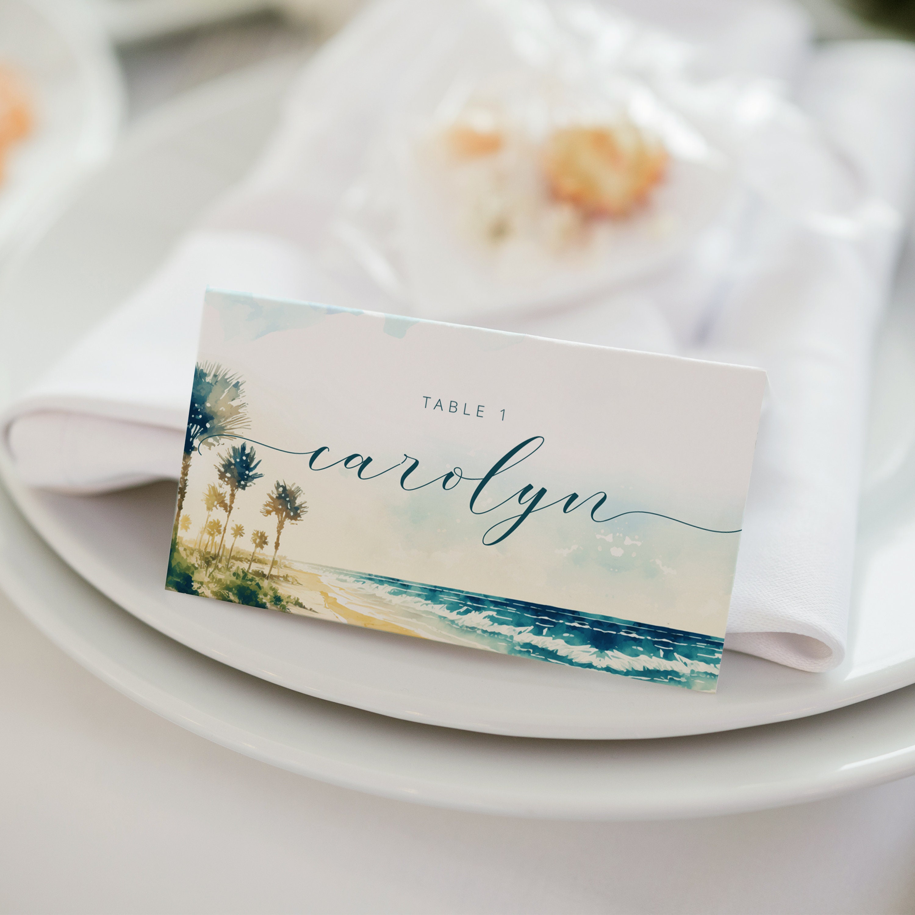 Ocean Beach Wedding Place Card Template,summer Coastal Beach Card ...