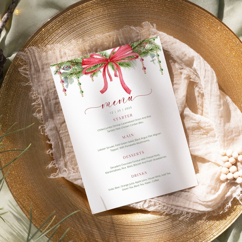 Christmas Menu Template, Christmas Wreath Menu, Printable Christmas ...