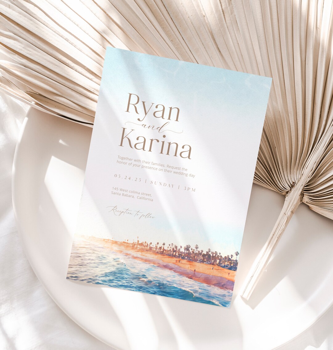 Ocean Beach Wedding Invitation Template: Editable Coastal Design ...