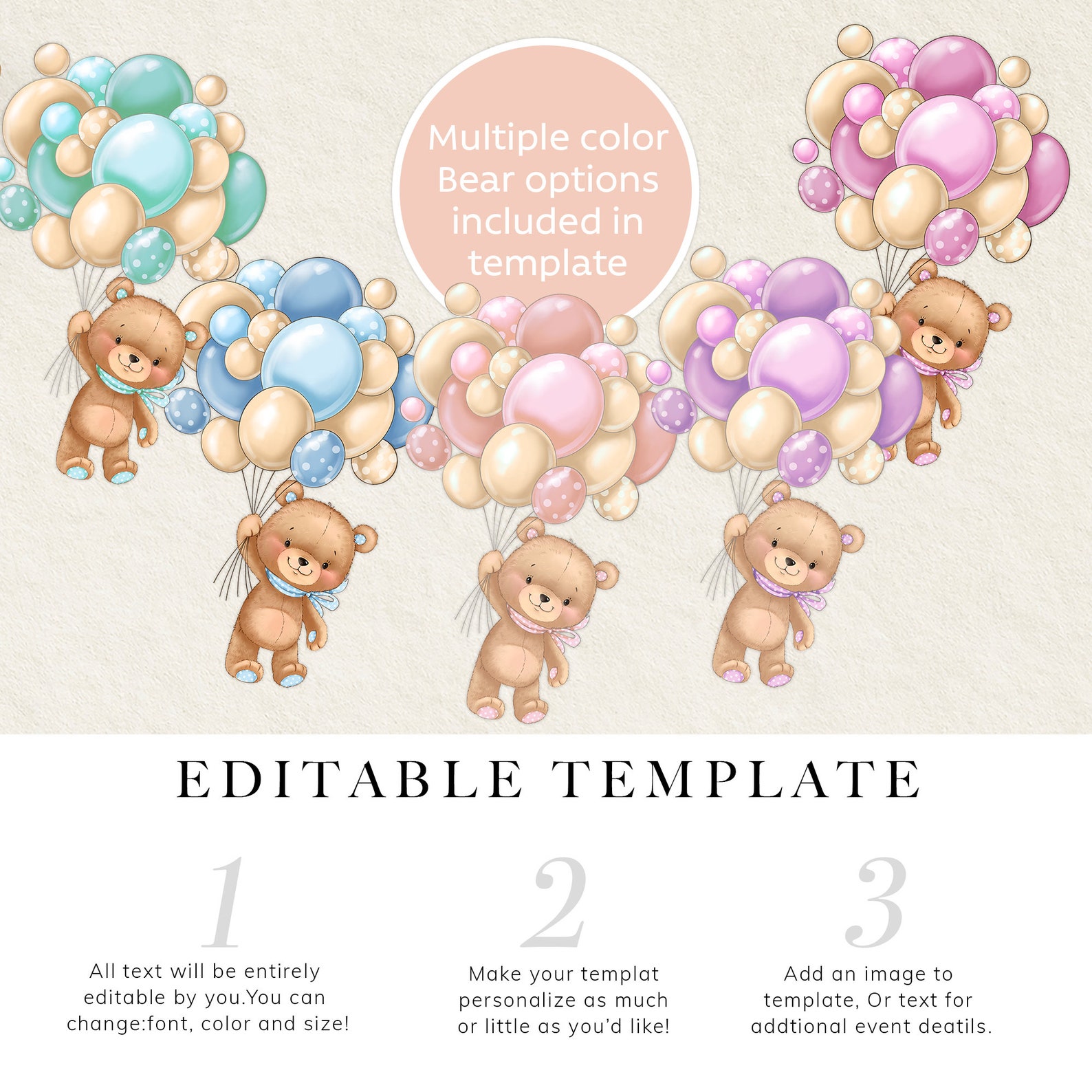 Editable Teddy Bear One Year of Baby Photo Template | First Birthday ...