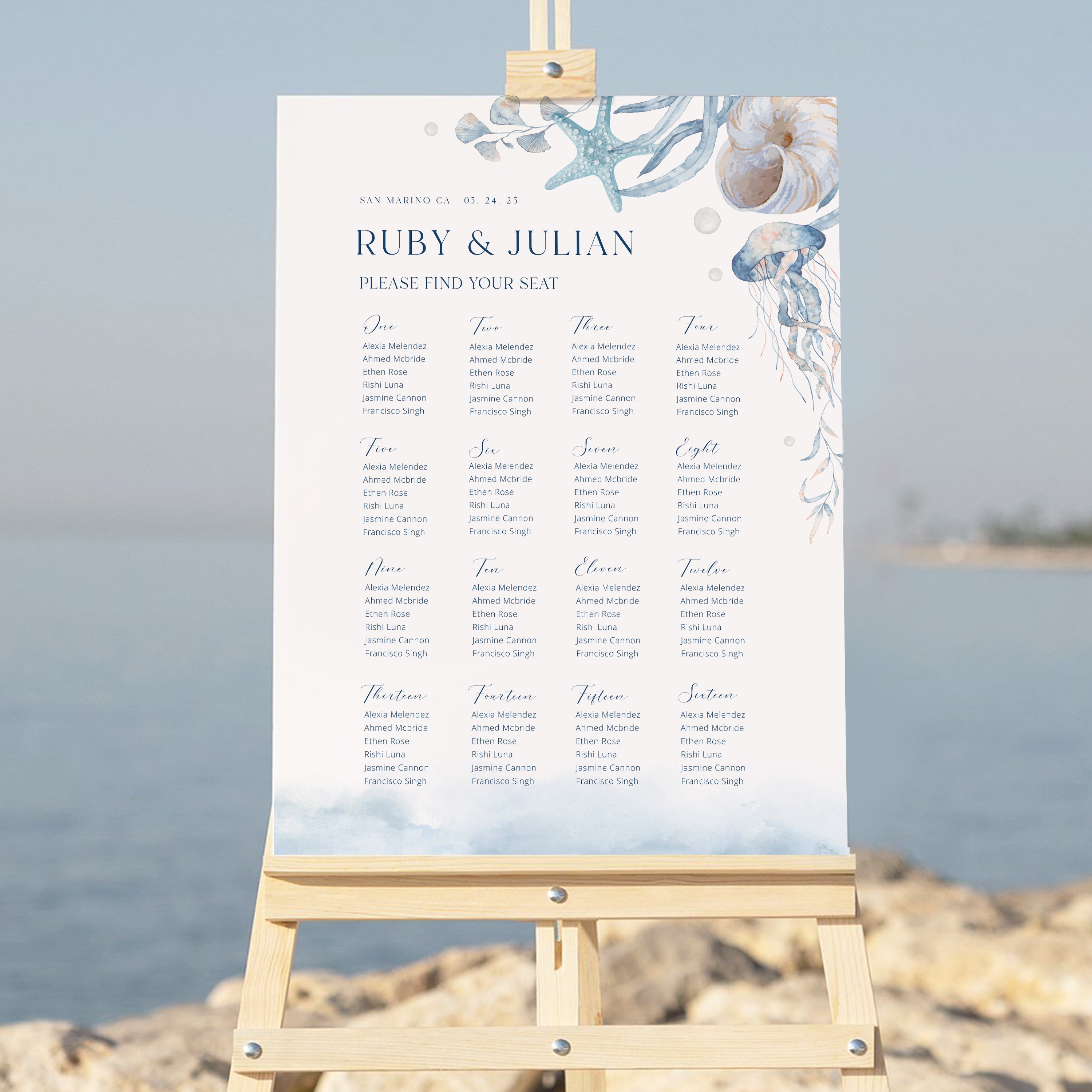 Ocean Coastal Wedding Seating Chart Template, Summer Ocean Seating Sign ...