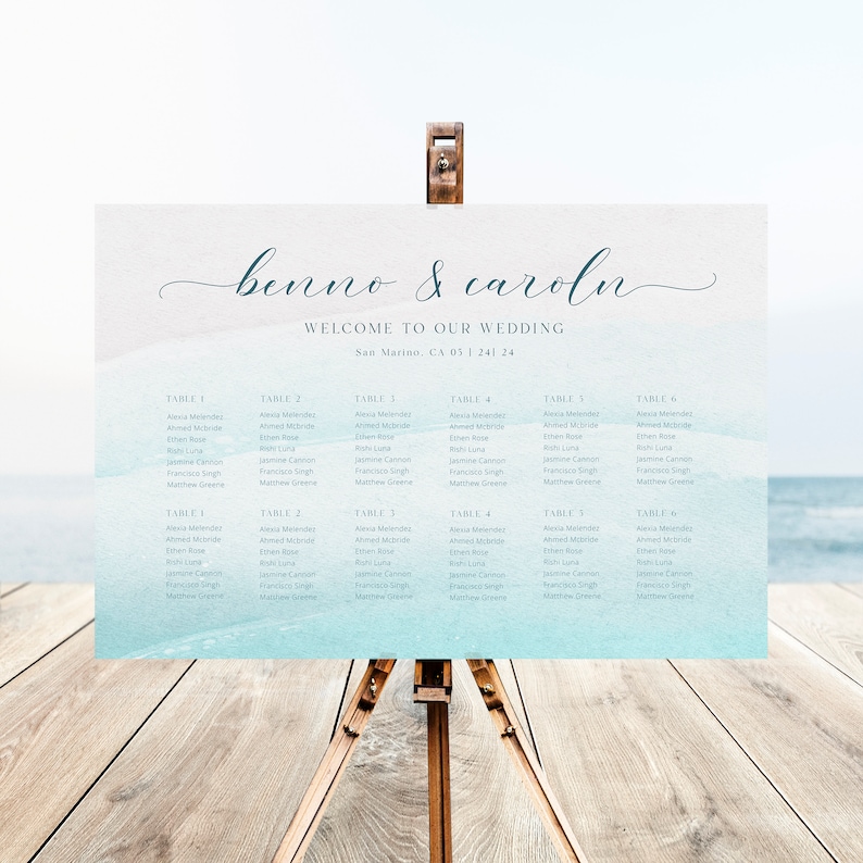 Ocean Beach Sand Wedding Seating Chart Template Summer Ocean - Etsy