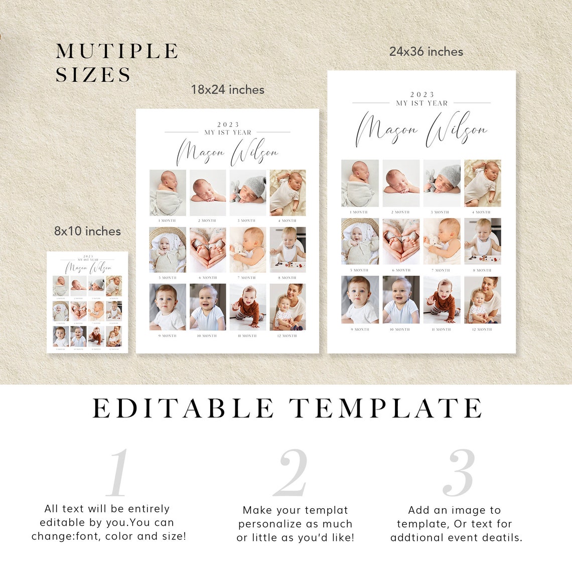 Baby's First Year Photo Poster: Minimalist 1st Birthday Collage ...