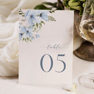 Dusty Blue Floral Table Numbers Template,editable Winter Wedding Blue ...