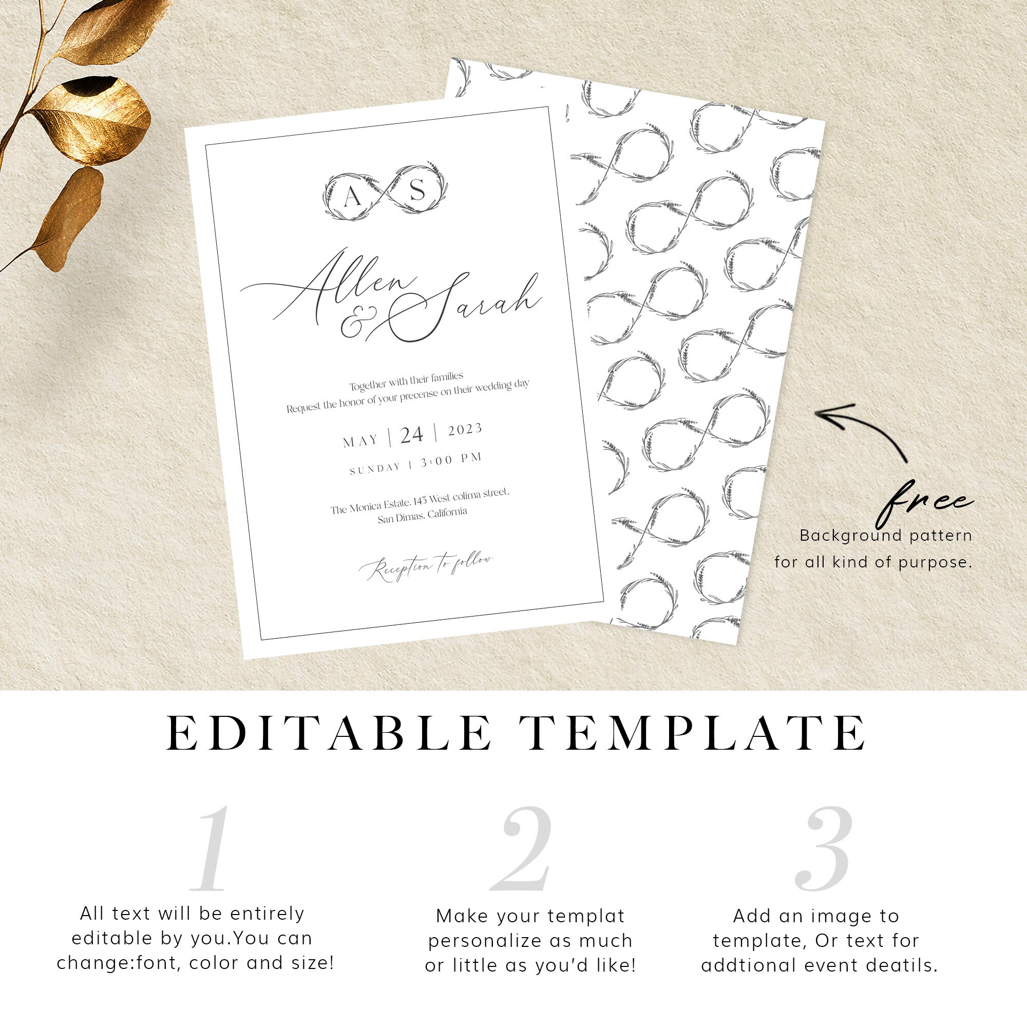 Minimalist Floral Infinity Sign Wedding Invitation Template - Etsy