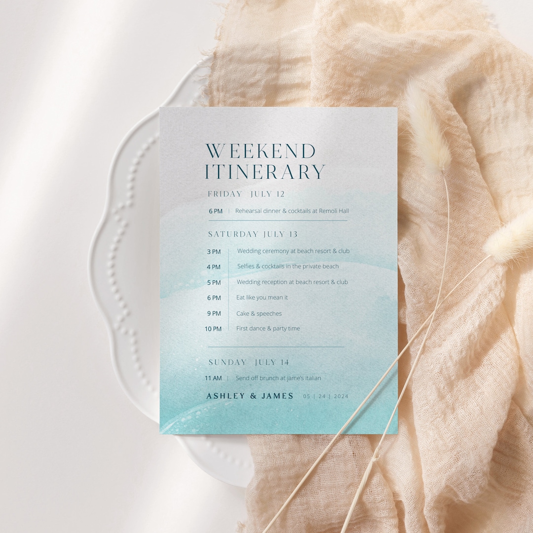 Beach Wedding Timeline Template,ocean Beach Sand Wedding Itinerary ...
