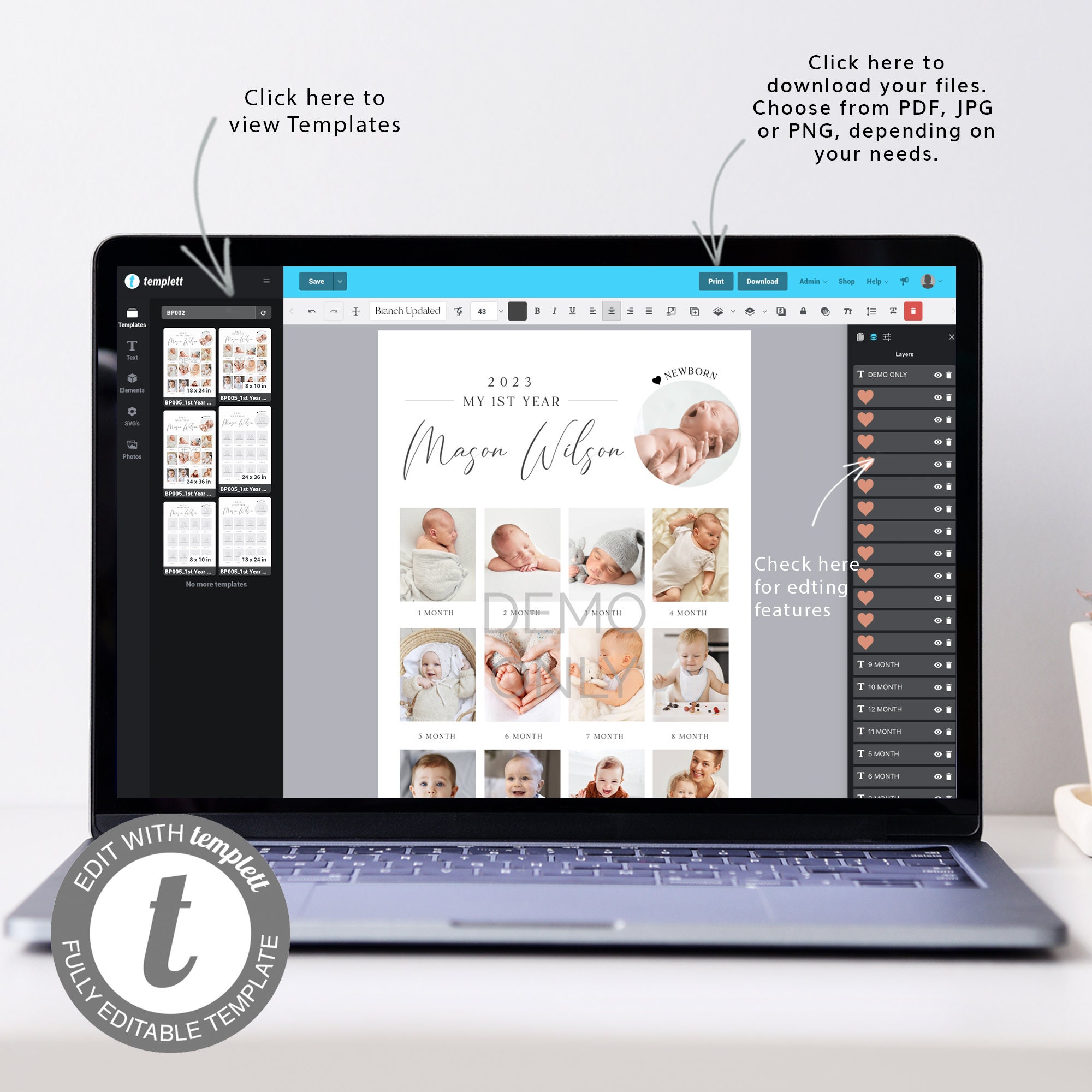 One Year of Baby | Printable Baby's First Year Photo Poster Template ...