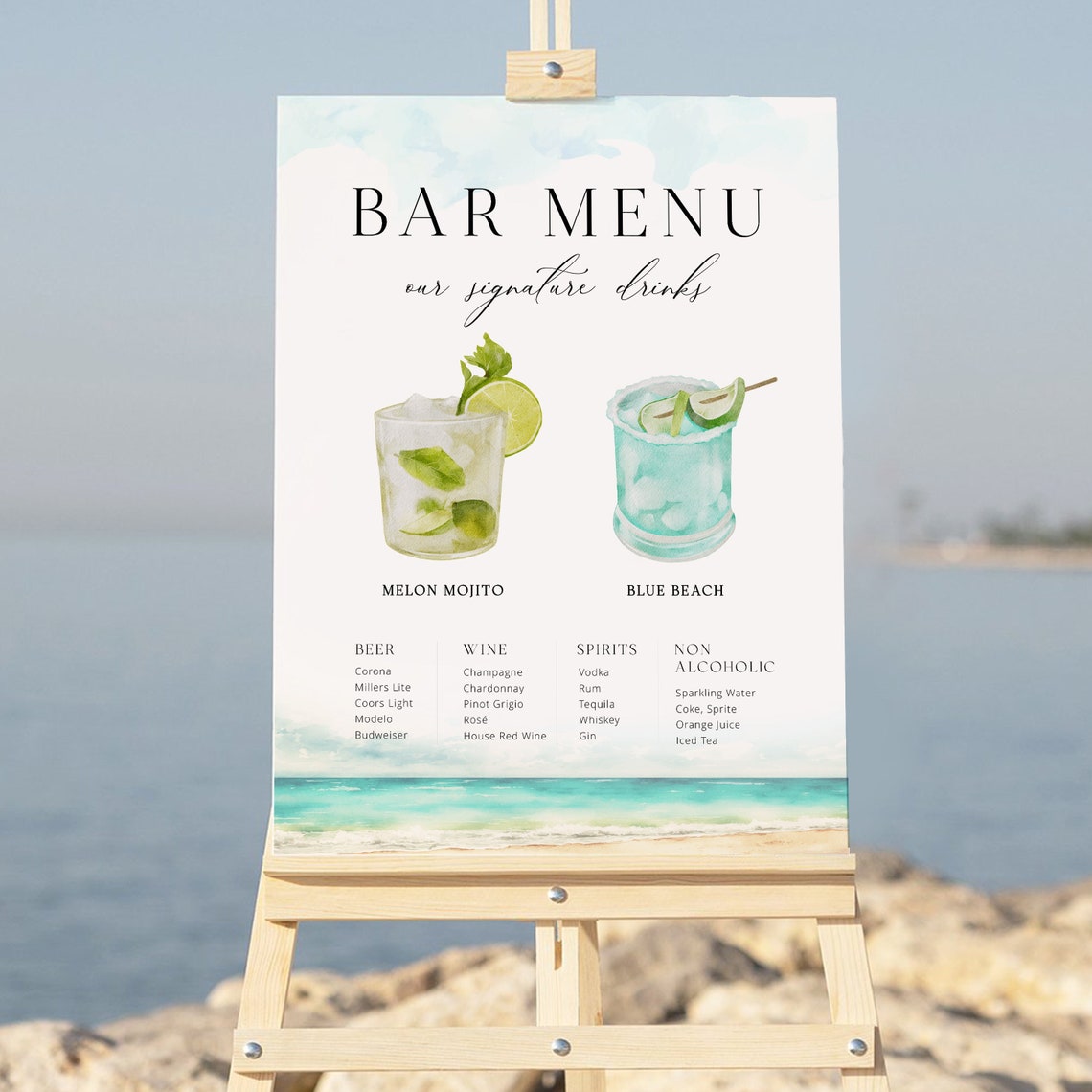 Beach Bar Menu Template: Summer Drink Sign (digital Download) - Etsy