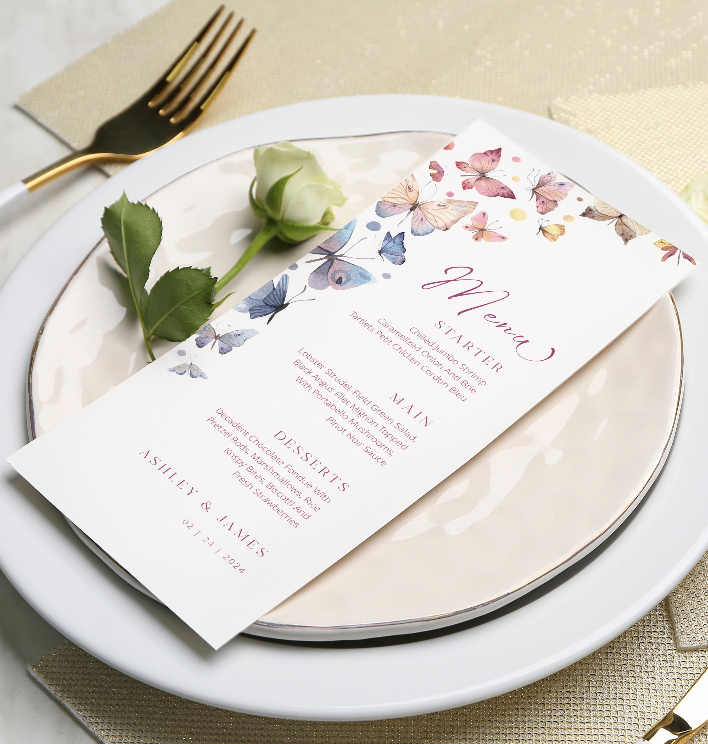 Butterflies Menu Card Editable Party Table Menus Template,baby Shower ...