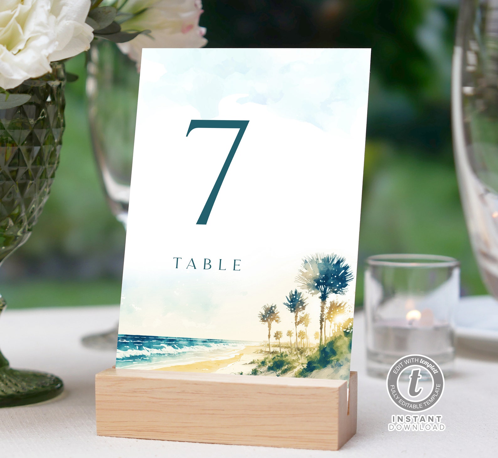 Beach Ocean Themed Wedding Table Number Card Template - Etsy
