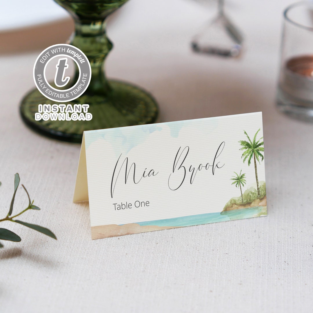 Ocean Beach Theme Place Card Template,summer Beach Card Template ...