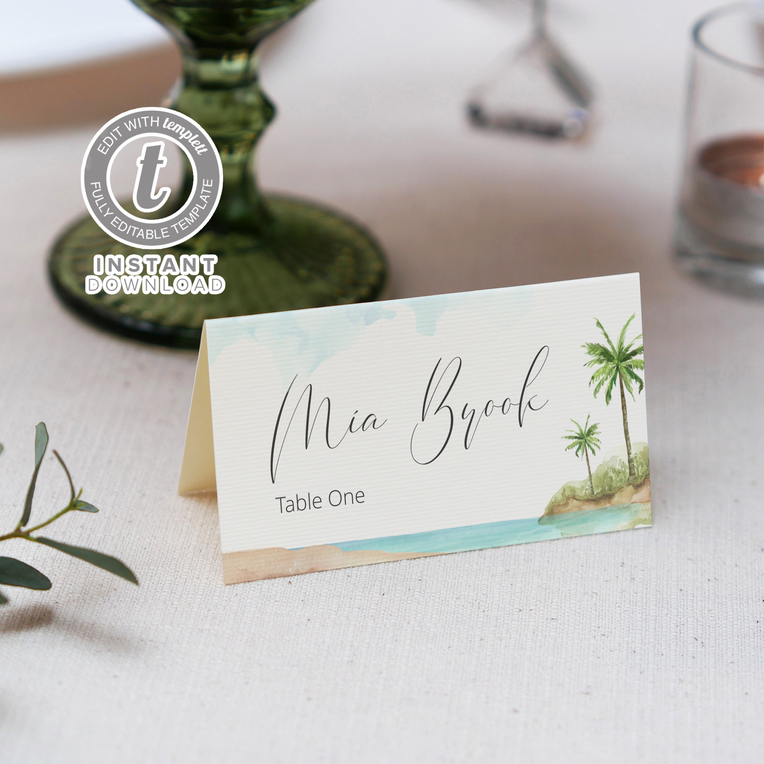 Ocean Beach Theme Place Card Template,summer Beach Card Template ...