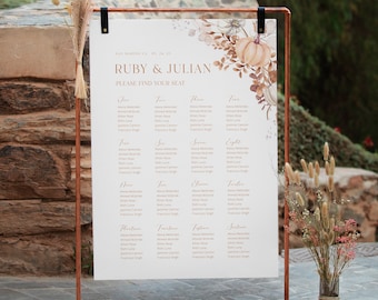 Fall Wildflower Pumpkin Seating Chart Template, Autumn Wedding Seating ...