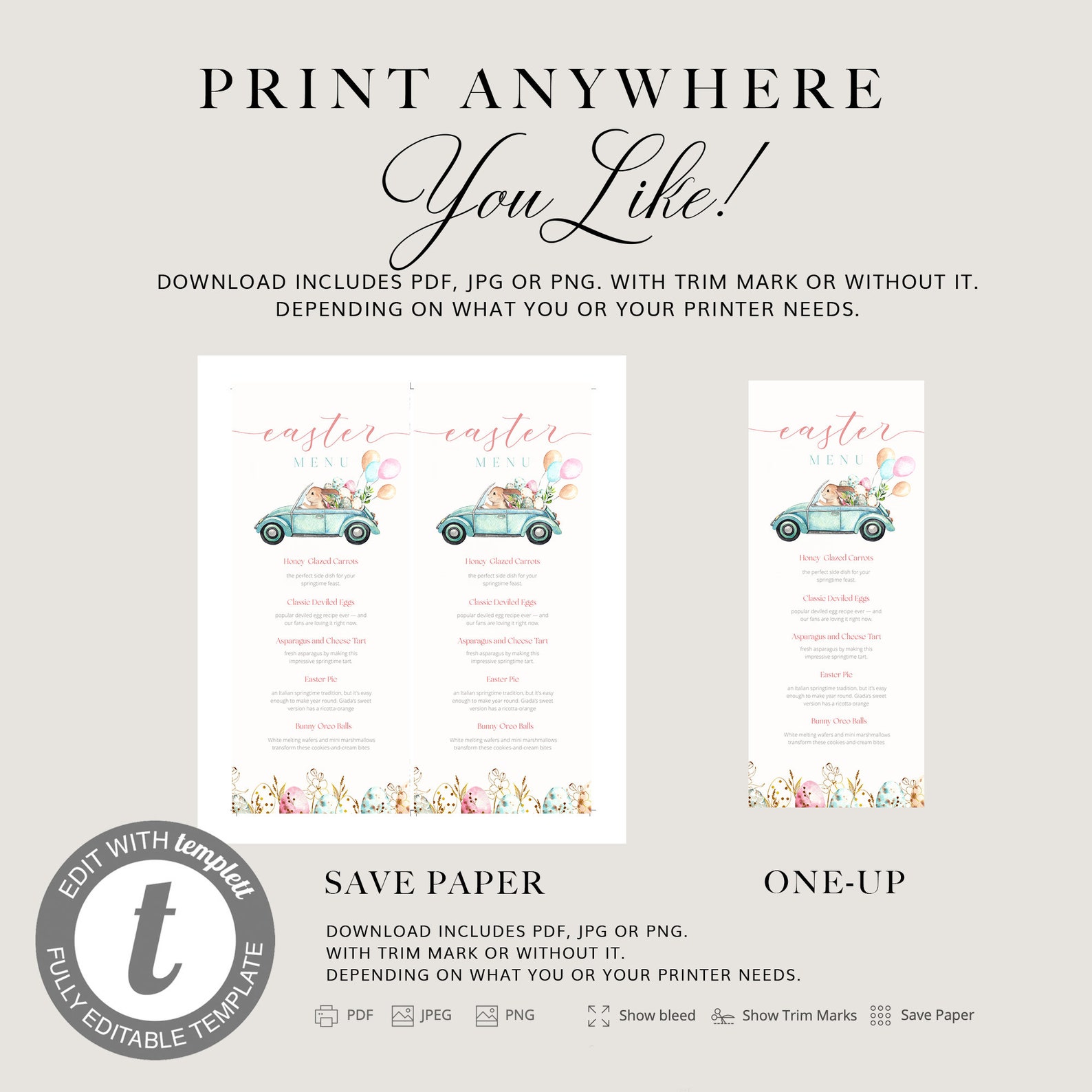 Easter Menu Template, Easter Brunch Menu, Bunny Printable Menu ,easter ...