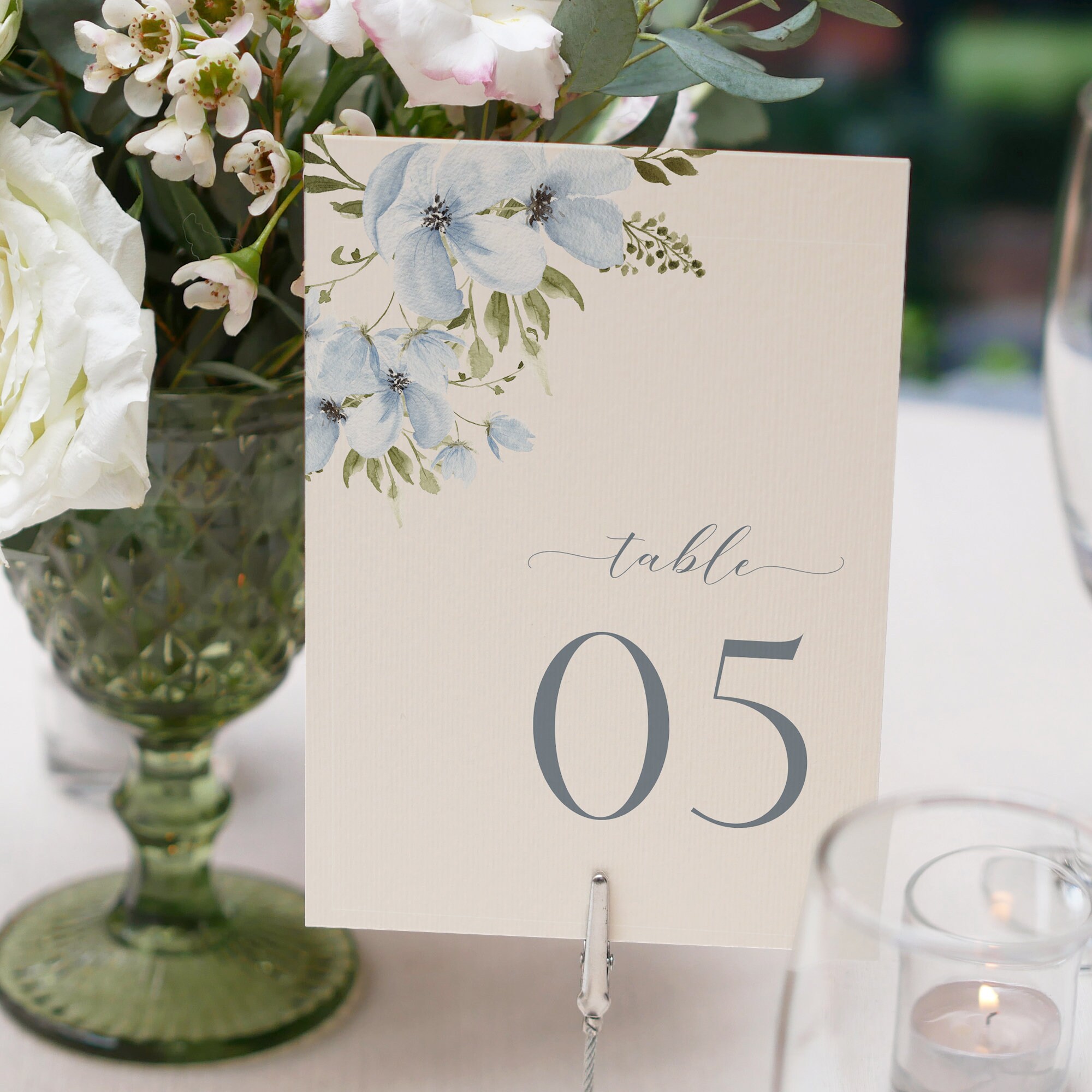 Dusty Blue Floral Table Numbers Templateeditable Winter - Etsy
