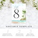 Beach Ocean Themed Wedding Table Number Card Template, Editable ...