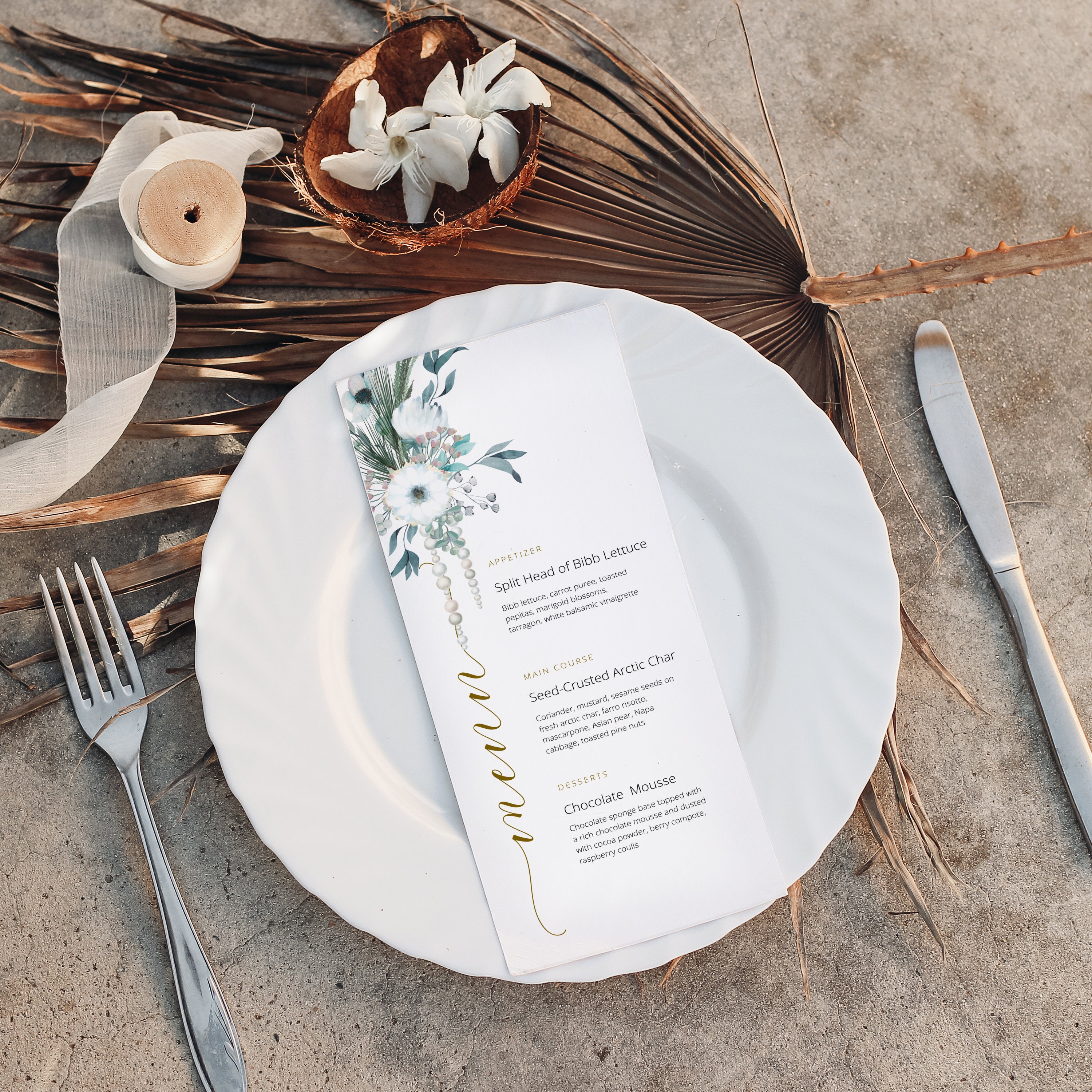 Winter Wedding Menu Template, Winter Floral Menu, Editable Christmas ...