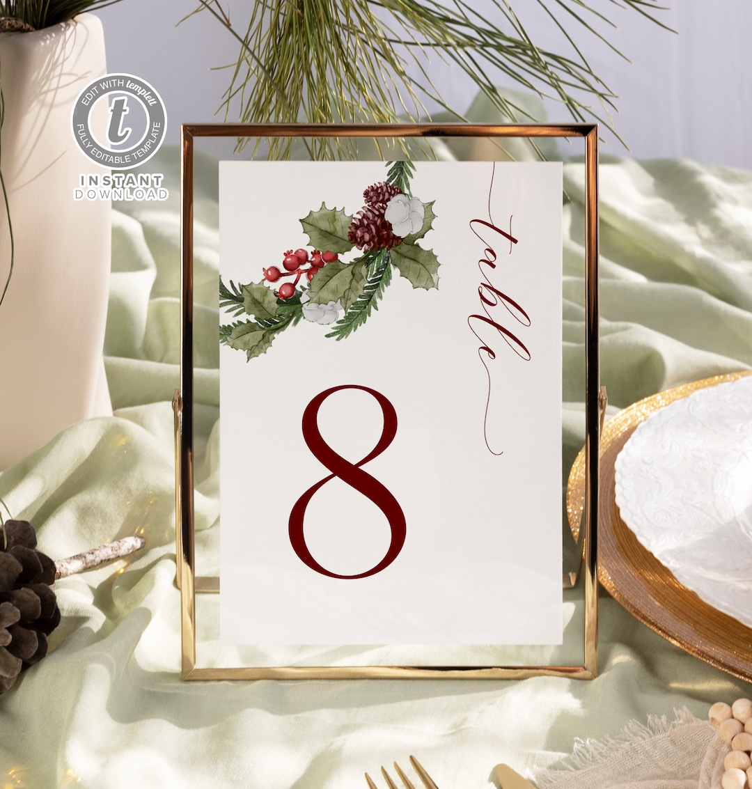 Christmas Table Numbers Template, Holiday Table Numbers, Winter Wedding ...