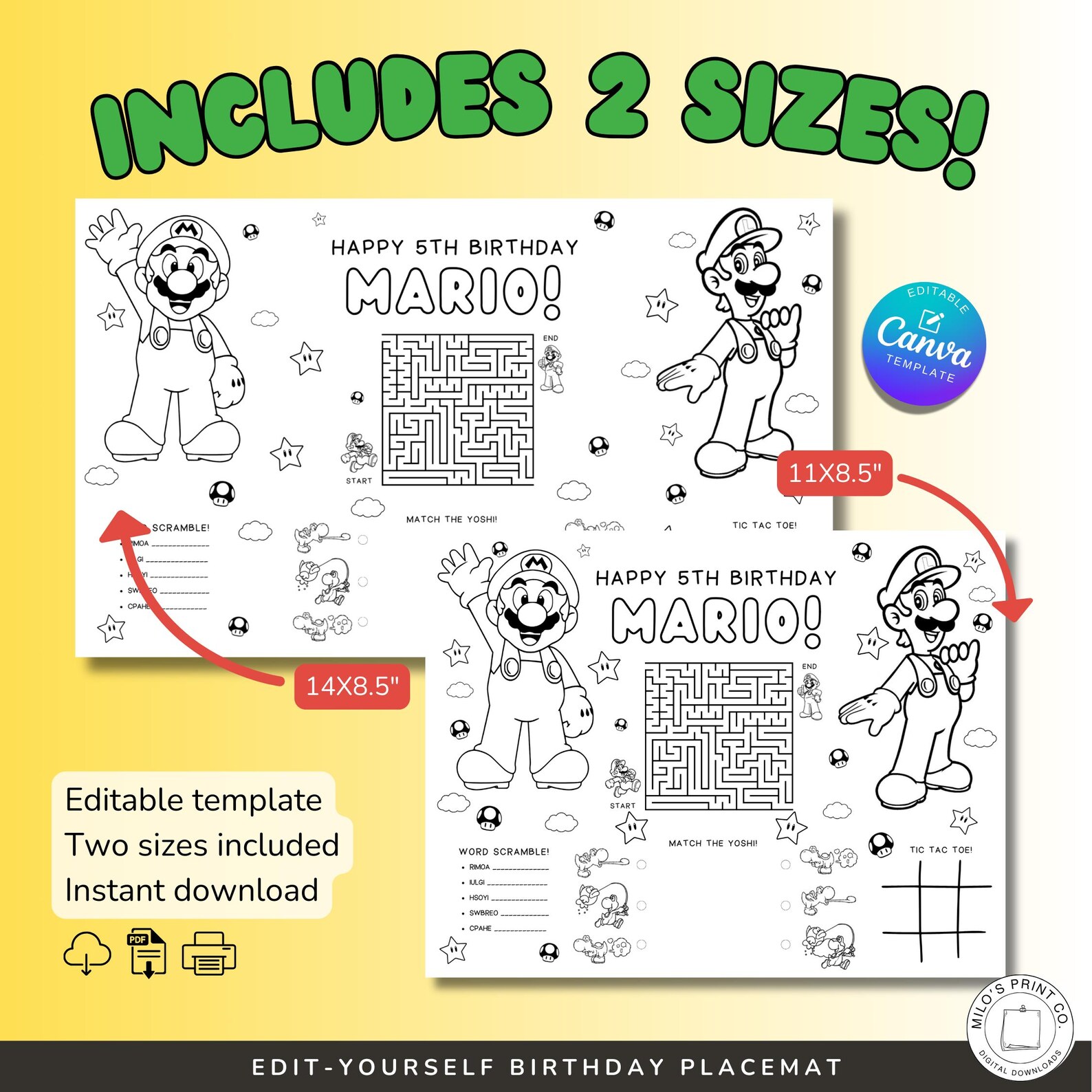Editable Mario Birthday Coloring Page | Super Mario Activity Mat ...