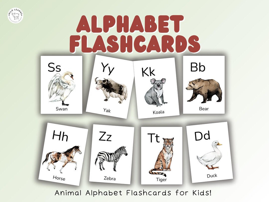 Printable Animal Alphabet Flashcards for Kids - Alphabet Learning Cards ...