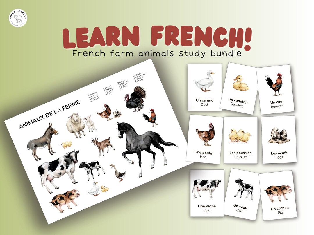 French Farm Animal Flashcards for Kids – Bilingual Educational ...