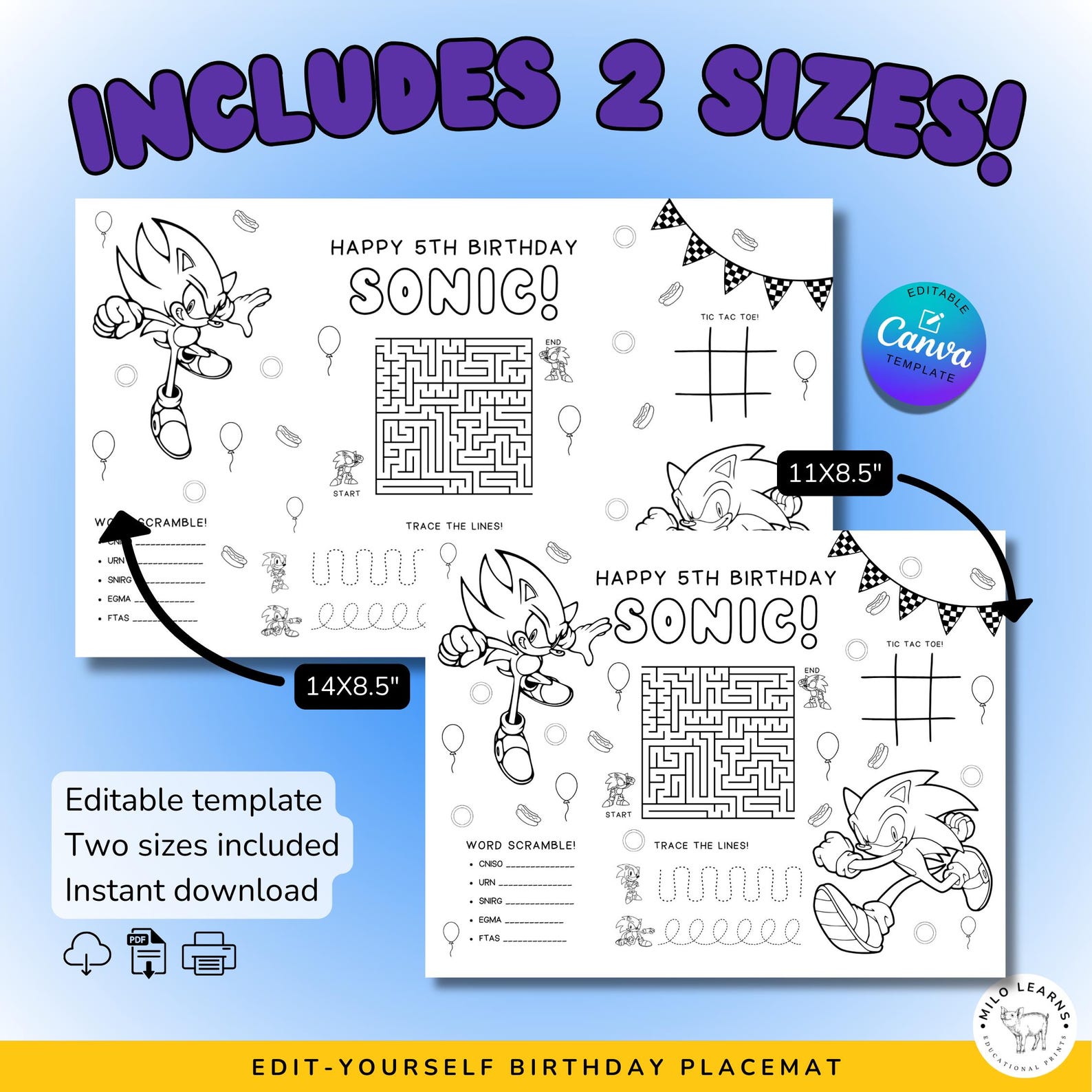 Editable Sonic Birthday Coloring Placemat | Sonic Party Activity Mat ...