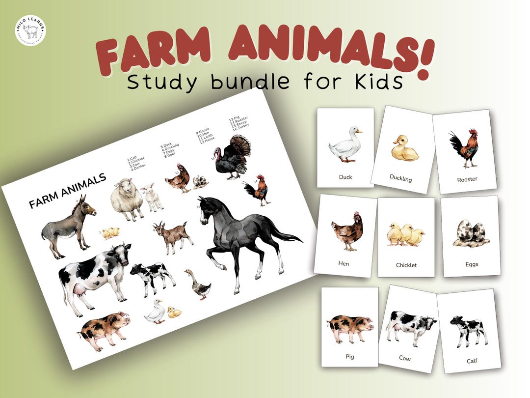 Printable Farm Animal Flashcards for Kids – Educational Study Bundle ...