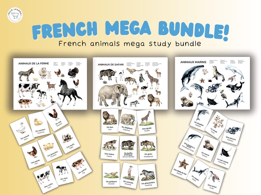 French Animal Flashcards for Kids – French Animals Study Bundle ...