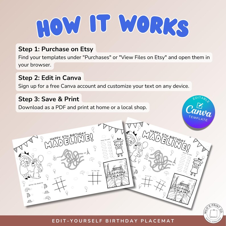 Editable Madeline Birthday Coloring Placemat | Printable Madeline Party ...