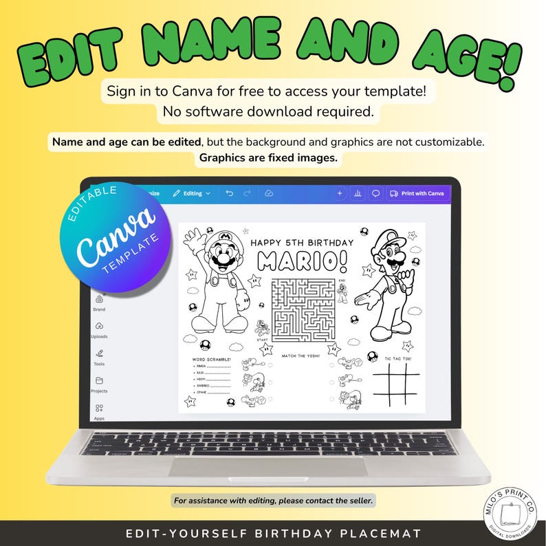 Editable Mario Birthday Coloring Page | Super Mario Activity Mat ...