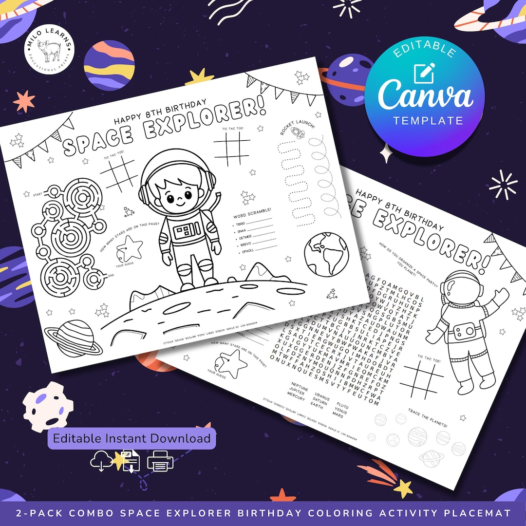 Custom Space Birthday Coloring Page Combo Pack | Outer Space Party ...