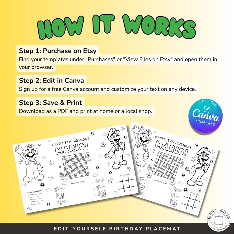 Editable Mario Birthday Coloring Page | Super Mario Activity Mat ...