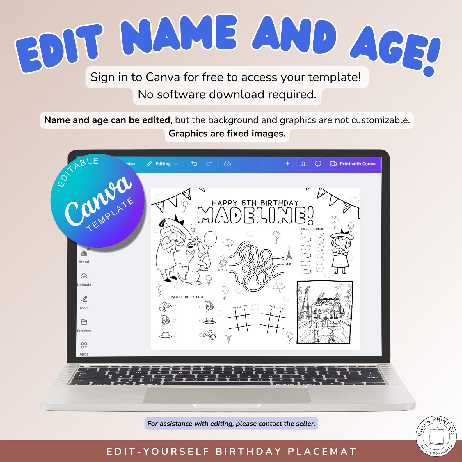 Editable Madeline Birthday Coloring Placemat | Printable Madeline Party ...