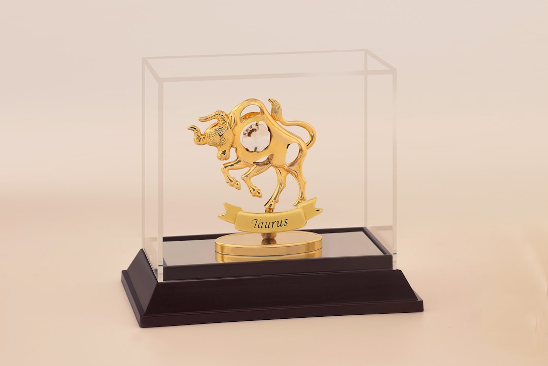 24K Gold-plated Taurus Zodiac Figurine | Swarovski Crystal Decor With ...