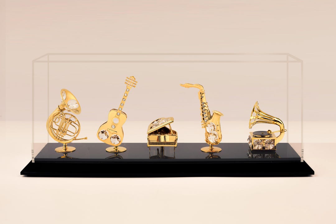 Golden Music Decor – Set of 5 Instruments in Elegant Acrylic Display ...