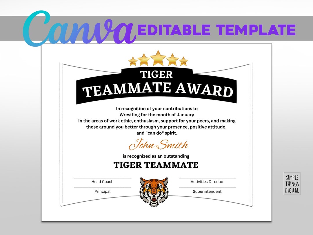 EDITABLE Award Certificate Template Canva Sports Certificate Custom ...