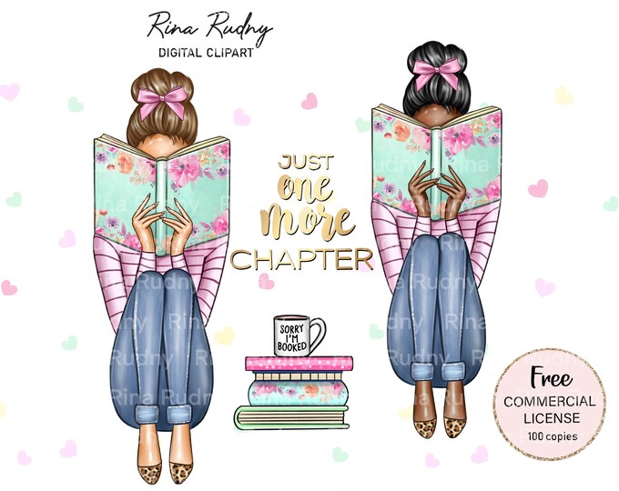 Bookworm Clipart Planner Girl Clipart Book Lover - Etsy