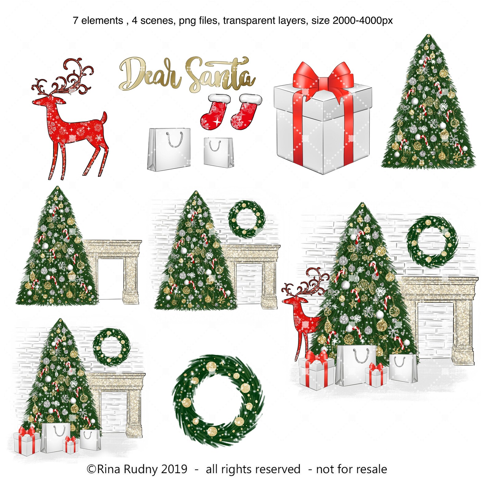 Christmas Clipart New Year Clipart Santa Claus Clipart Deer | Etsy