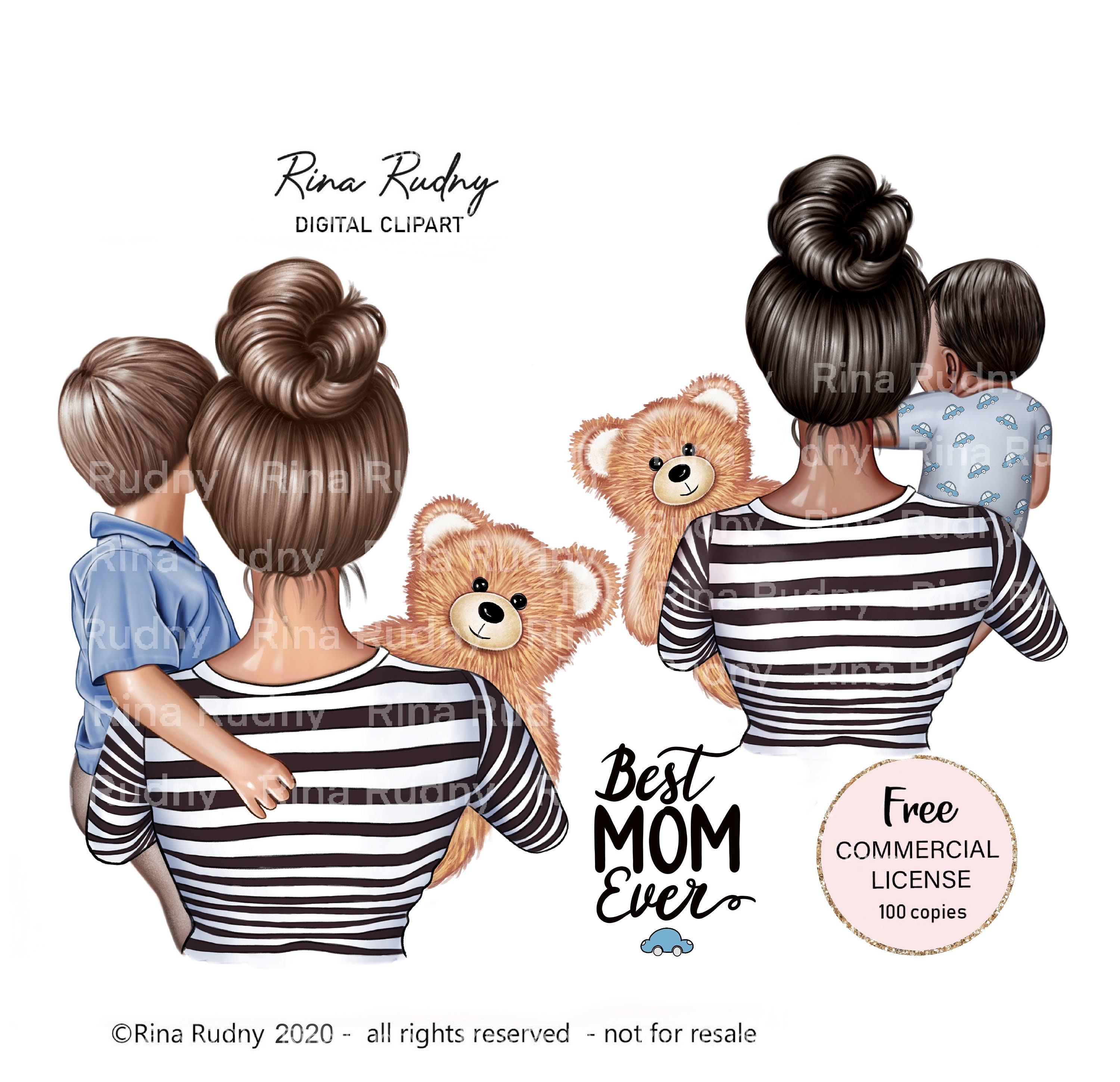 Mothers Day Clipart Mom Son Clipart Mommy Clipart Teddy - Etsy