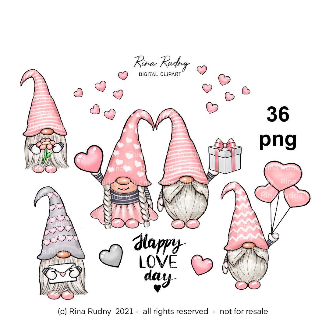 Valentine’s Day Gnomes Clipart , Love Gnomes Clipart, Pink Gnomes ...
