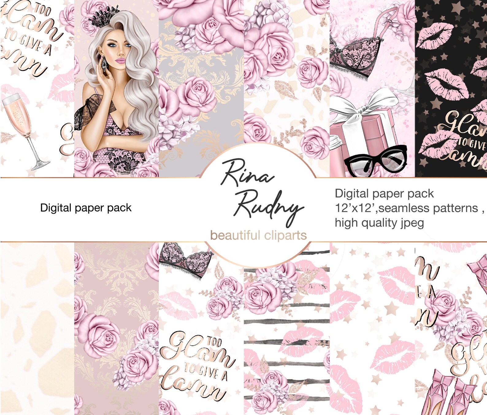 Luxury Digital Paper Pink Floral Paper Pack Fashion - Etsy