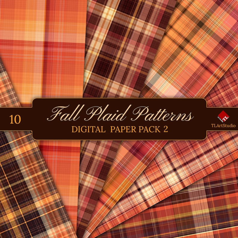 Fall Plaid Digital Paper Pack Autumn Orange Plaid Patterns | Etsy