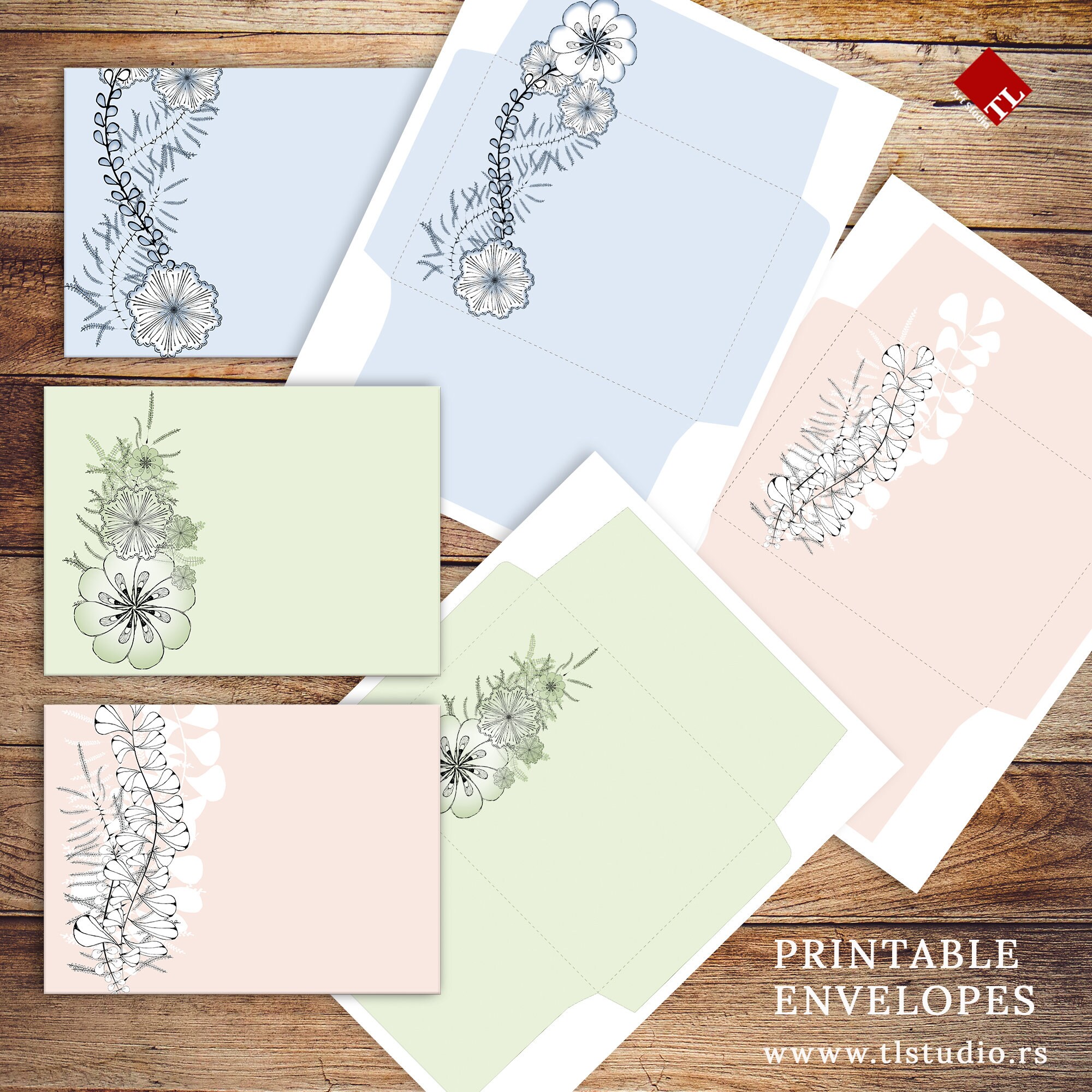 Printable Hand Drawn Decorative Envelopes Foliage Envelope A6 | Etsy