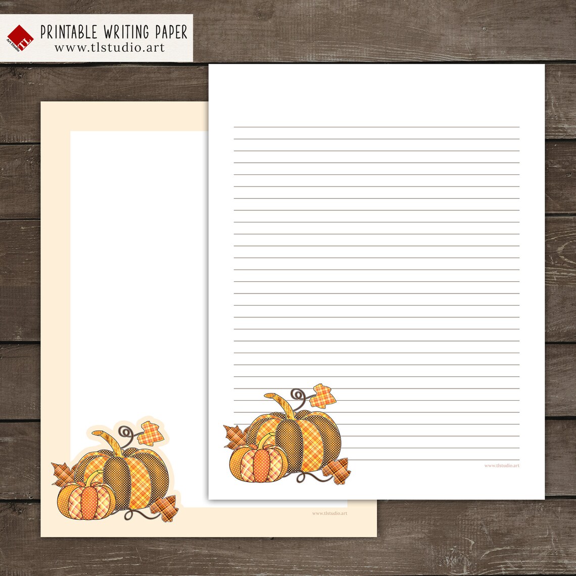 Printable Pumpkin Stationery Set Fall Leaves Writing Papers | Etsy
