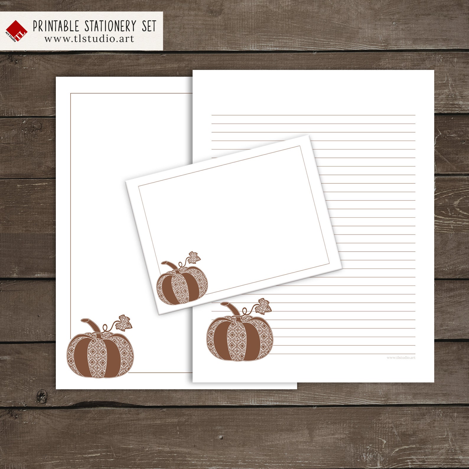 Printable Pumpkin Stationery Set Fall Lined Writing Paper | Etsy