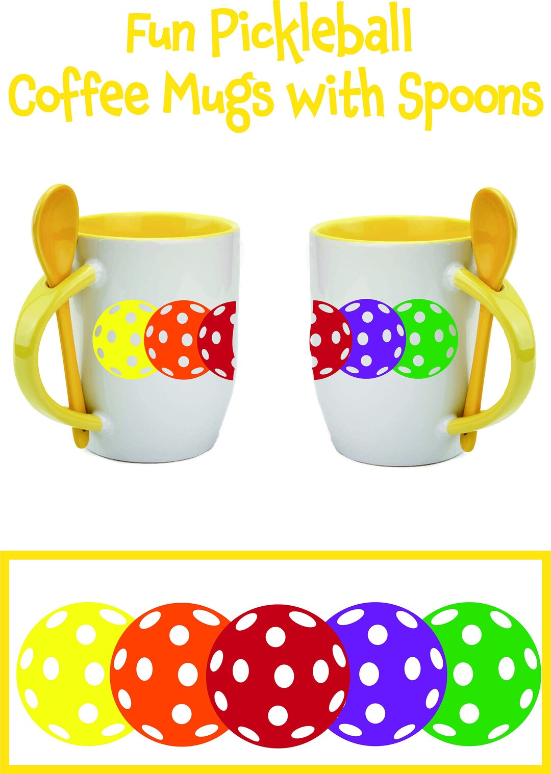 String of Pickleball Balls Coffee Mugs With Cute Stirring Spoons Fun ...